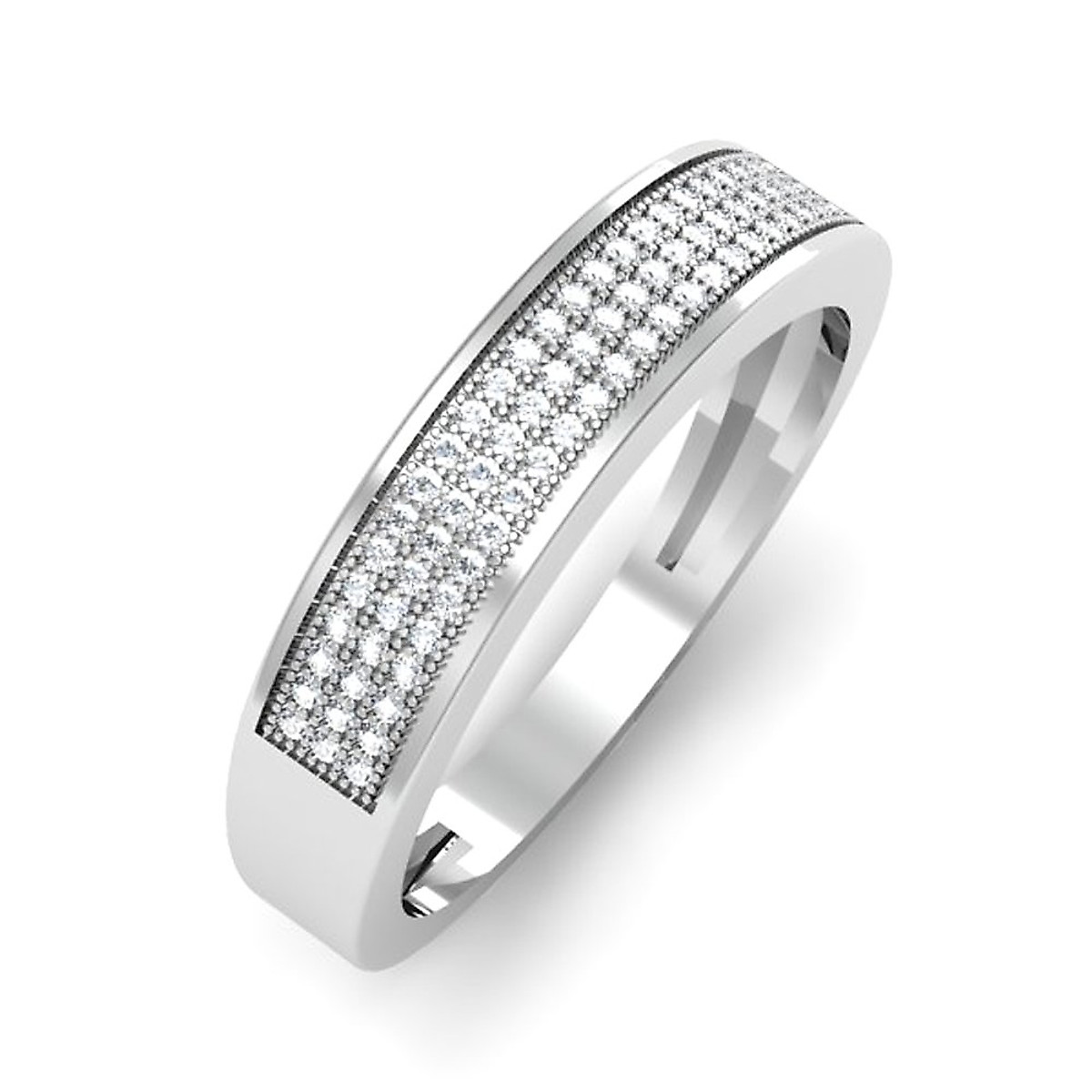 Dazzlingrock Collection 0.25 Carat (ctw) 10K Round White Diamond Micro Pave 3 Row Anniversary Stackable Wedding Band 1/4 CT, White Gold, Size 8