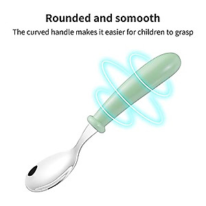 Kirecoo 4 Pieces Toddler Utensils Stainless Steel Baby Forks and Spoons Silverware Set Kids Silverware Children's Flatware Kids Cutlery Set with Travel Carrying Cases for Lunch Box (Blue＆Green)