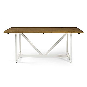 Walker Edison Modern Farmhouse Dining Table Wood Small Dining Room Table Sets Dining Chairs. 72 Inch. White and Rustic Oak