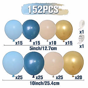 Dusty Blue Balloon Garland Arch Kit,152pcs Navy Blue Macaron Blue White Sand Chrome Gold Balloon for Baby Shower Birthday Wedding Party Supplies