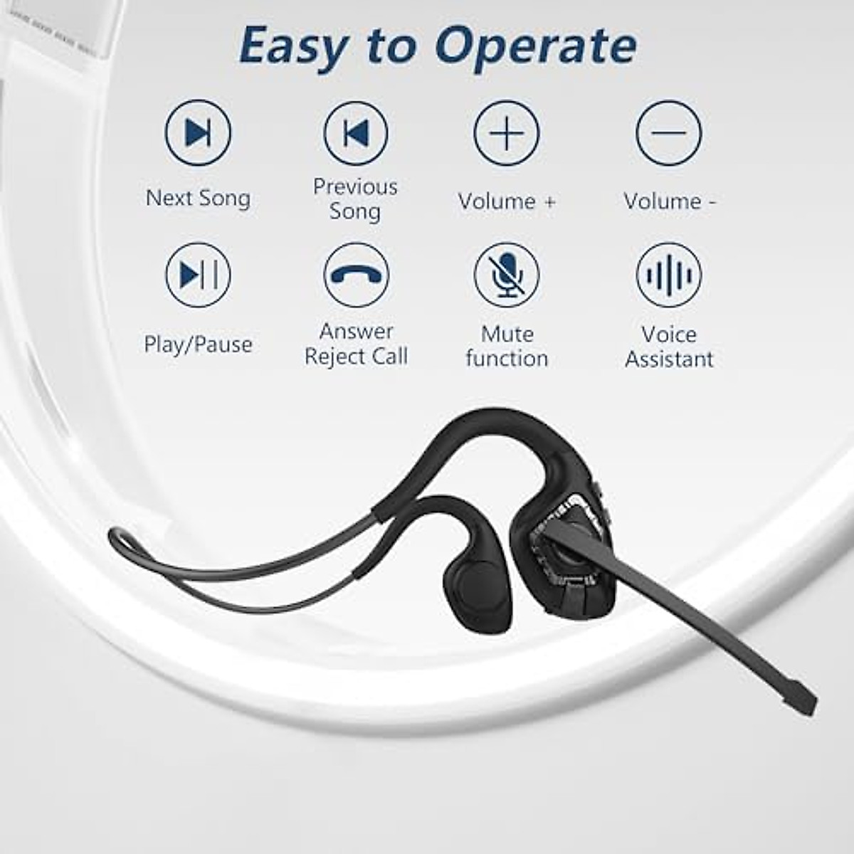 BANIGIPA Bluetooth Headset with Microphone, Wireless Headset w/Noise Canceling Boom Mic, Open Ear Headphones for Phone Laptop PC Computer, Light and Comfortable for Office Meeting Home Working-10 Hrs