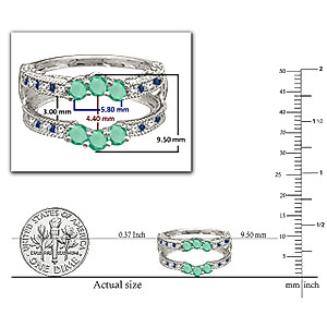 Dazzlingrock Collection Round Emerald, Blue Sapphire & Diamond Wedding Enhancer Double Ring in 14K White Gold, Size 8.5