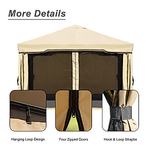 BPS 12x12 FT Outdoor Aluminum Gazebo with Privacy Curtains and Netting, Brown Canopy Shelter for Patio, Garden, Yard, Lawn