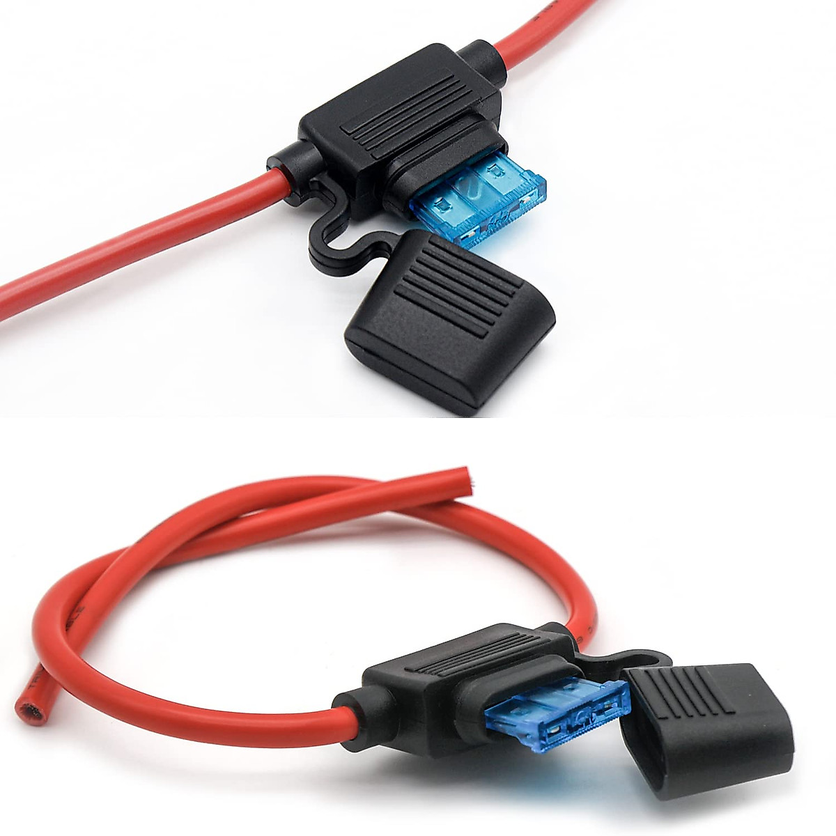 Fuse Holder ATC/ATO, 4 Packs in-Line Automotive Blade Fuse Holder with 24PCS Standard Car Fuses, 15A 20A 25A 30A 35A 40A Automotive Replacement Fuses (10 Gauge)