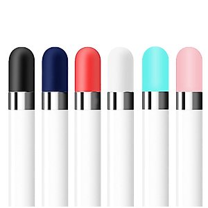 [6 Pack] Fudda Replacement Cap for Apple Pencil 1st Generation - Silicone Protective Cap Cover Compatible with iPad Pro 9.7/10.5/12.9 Pen (Black, Navy, Red, White, Mint, Pink)