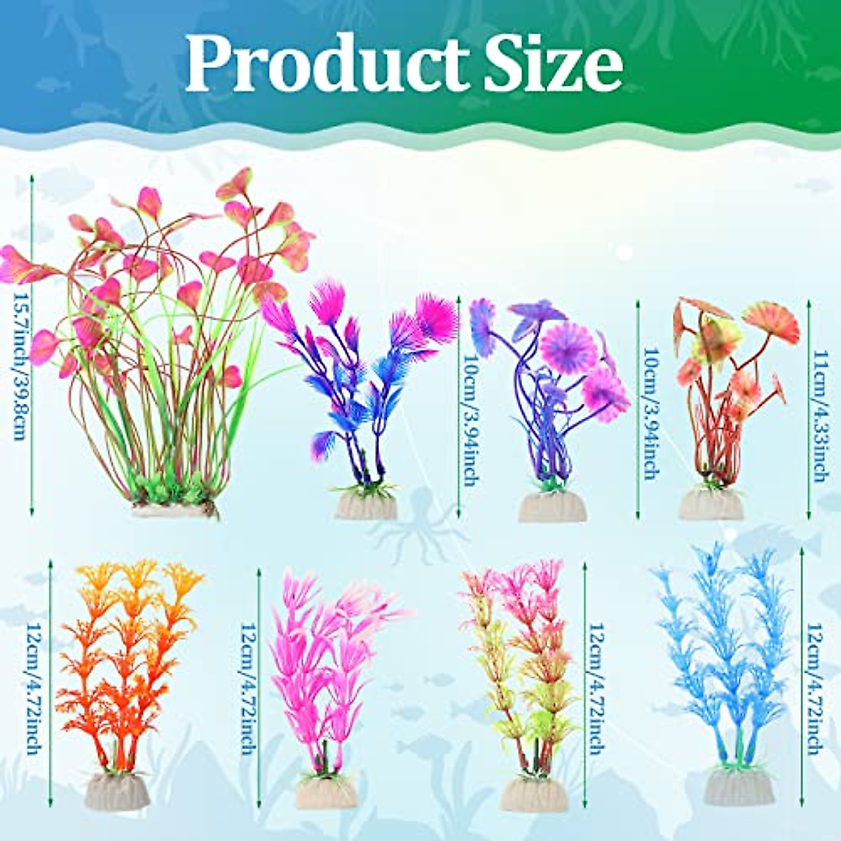 58 Pcs Artificial Aquarium Plant Plastic Fish Tank Decorations Fish Tank Accessories Aquatic Turtle Tank Accessories for Household and Office Aquarium Simulation, Small to Large