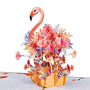 Frndly by Paper Love, 3D Floral Flamingo Pop Up Card, Gift for Birthday, Wedding, Anniversary, Mothers Day, Thank You, Get Well, All Occasion - Handcrafted 100% Recycled and Eco-Friendly, 8" x 6" Cover - Includes Envelope and Note Tag