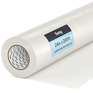 Kenley Carpet Protection Film - Self Adhesive Plastic Carpet Protector Film - Heavy Duty Shield Covering for Stairs Floor Runner Surface - Puncture & Water Resistant Sticky Protection Roll (24"x200')