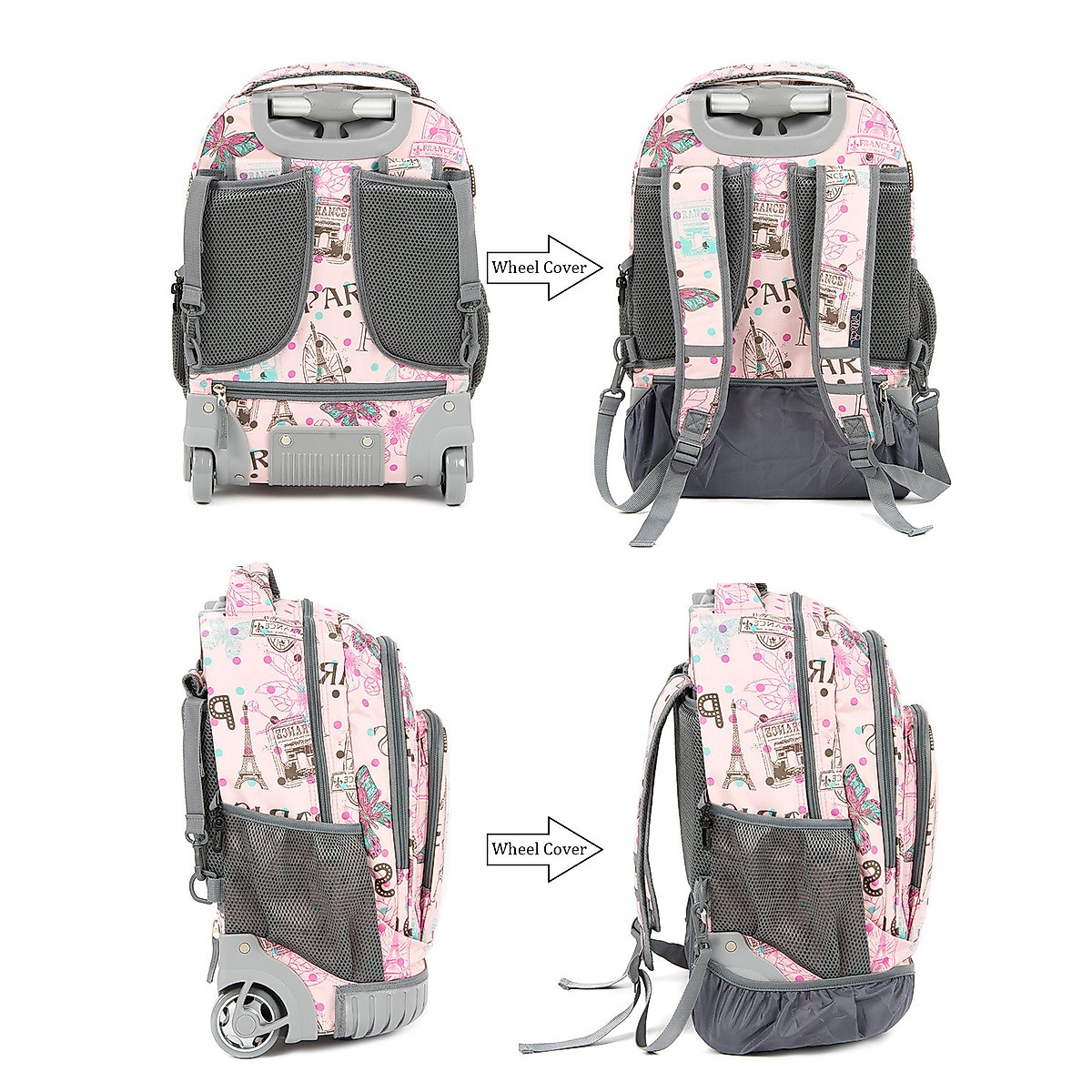 Tilami Rolling Backpack 18 Inch with Pencil Case School for Boys Girls, Pink