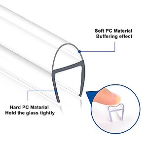 EAISMON Frameless Shower Door Seal for 3/8" Thick Glass, 2 Pack x 78" U Glass Shower Door Side Seal Strip Bottom Seal Door Sweep, Ultra-Clear Polycarbonate, Stop Shower Leaks Create a Water Barrier