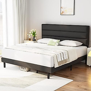 IYEE NATURE Full Size Bed Frame with Headboard,Sturdy Platform Bed with Wooden Slats Support,No Box Spring,Mattress Foundation,Easy Assembly,Dark Grey