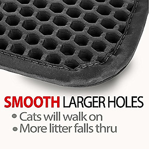 iPrimio Large Cat Litter Trapper Mat with Exclusive Urine/Waterproof Layer - Cat Litter Mat - Larger Holes with Urine Puppy Pad Option for Messy Cats - Soft on Paws and Light - 30" x 23" (Black Color)