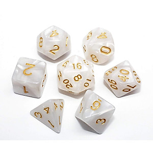 DND Dice Set Pearl White RPG 7-Die Dice Set Fit Dungeons and Dragons(D&D) Pathfinder MTG Role Playing Games Polyhedral Dice with Dice Pouch