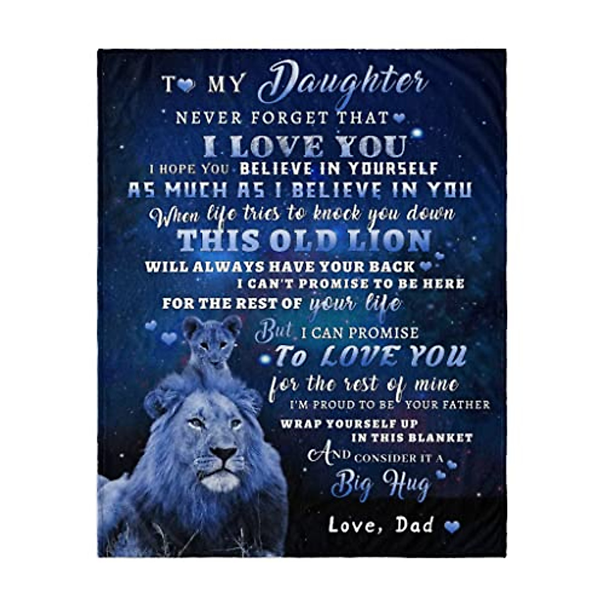 Petowo to My Daughter Blanket from Dad, Lion Blanket to My Daughter, Birthday Thanksgiving Gifts for My Daughter Super Soft Cozy Flannel Throw Blanket for Bed Sofa 50 x60 in