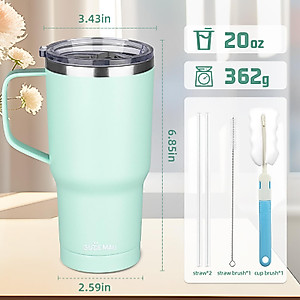 20 oz Insulated Coffee Mug with Ceramic Coating, Stainless Steel Travel Mug Tumbler with Handle Lid and Straw, Double Wall Leak-Proof Thermos Coffee Travel Mug Keeps Drink Hot and Cold (Green)