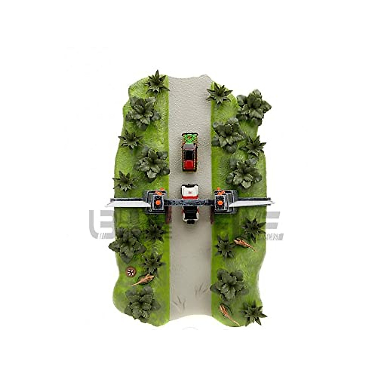 Nano Scene Jurassic Park 30th Anniversary Jurassic Gate Diorama w/ Two 1.65" Die-Cast Cars, Toys for Kids and Adults