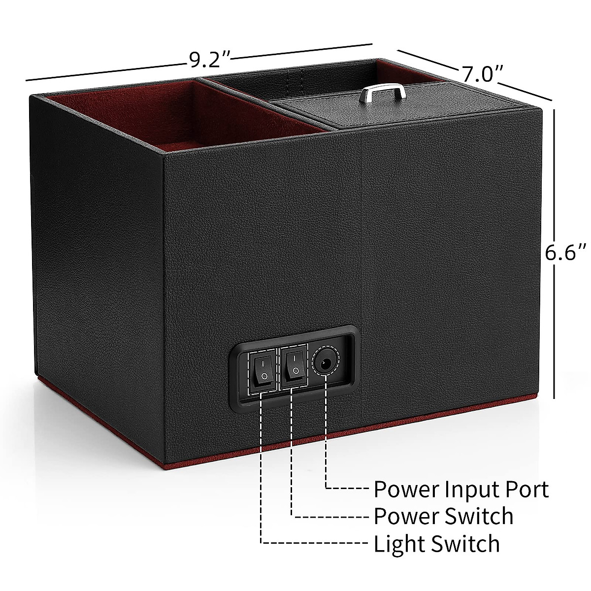 Vlando Automatic Double Watch Winder - Watch Winder Box with Men Jewelry Organizer Tray, Japanese Quiet Motor, LED Light, Adjustable Watch Pillows - Red