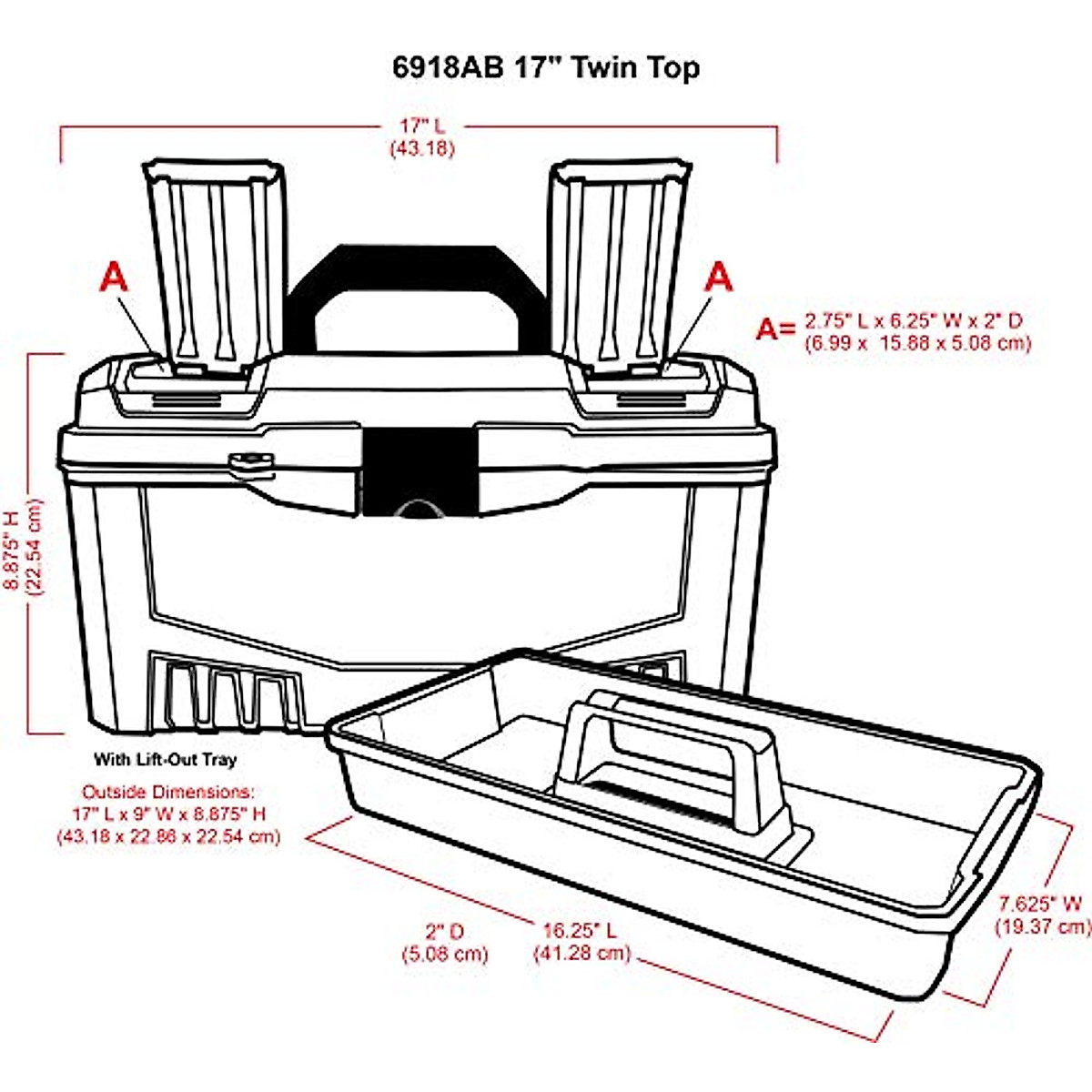 ArtBin 6918AB Twin Top 17 inch Supply Box, Portable Art & Craft Supply Organizer with Handle, [1] Plastic Storage Case, Black