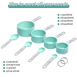 Measuring Cups Set Measuring Spoons Set, Nesting Measure Cups with Stainless Steel Handle, For Measuring Dry and Liquid Ingredients Small Teaspoon with Plastic Head (Mint Green)