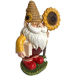 Gnome Statue Bumble Bee Gnome Ornament Resin Scandinavian Gnomes Figurine Dwarf Statue for Garden Lawn Yard Home Bee Day Decoration - Sunflower