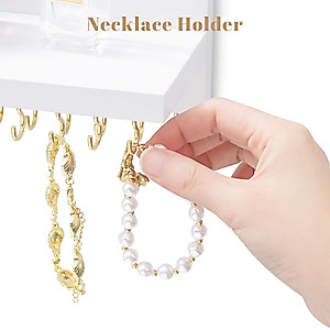 HappyHapi Hanging Jewelry Organizer Necklace Organizer Jewelry Hanger with 36 Hooks,Wall Mounted Jewelry Organizer for Necklace Earrings and Rings (White)