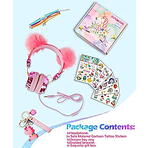 SVYHUOK Pompoms Pink Unicorn Wired Headphones,Cute Cat Ear Kids Game Headset for Girls Teens Tablet Laptop PC,Over Ear Children Headset withMic,for School Birthday Xmas Gifts