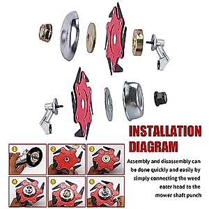 Gashwer Steel Trimmer Head 6 Steel 65Mn Razors Trimmer Head & 3 Teeth Brush Cutter Blade, Universal Weed Eater Blades Metal with Universal Adapter Kit, Compatible with String Trimmers