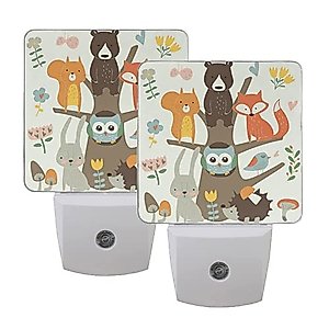 Led Night Light Animal Fox Bird Owl Bear Rabbit Flower Tree, Auto Senor Dusk to Dawn Night Light Plug in for Kids Baby Girls Boys Adults Room2