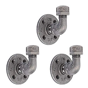 PIPE DECOR Coat Hooks Set of 3 - Industrial Heavy Duty Wall Mounted, Rustic Iron DIY Style, Steel Grey Black for Entryway, 1/2" inch Threaded Floor Flanges Fittings and Elbows