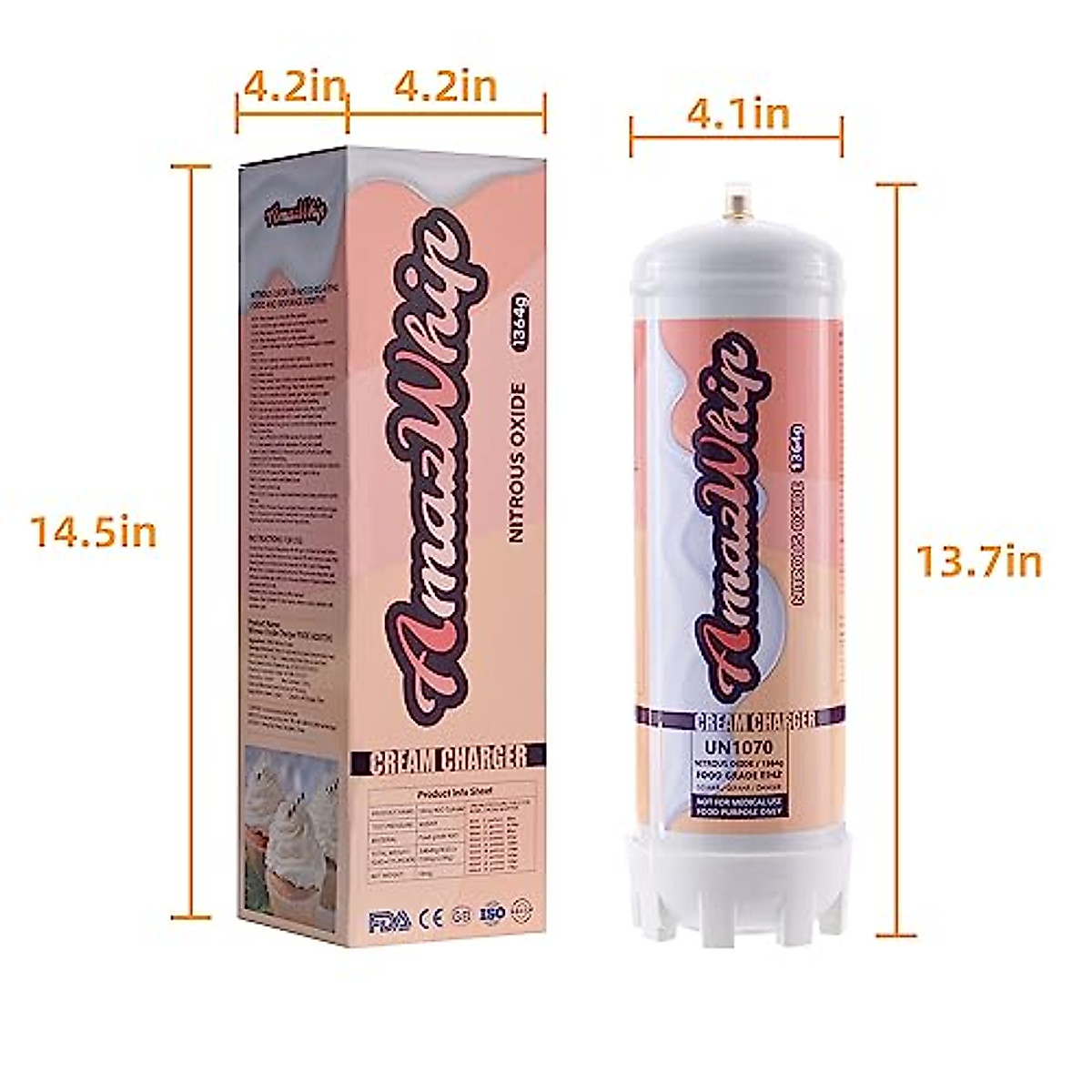 AMAZWHIP Original Flavor Whipped Cream Charger 2.2L,1364g Nitrous Oxide Tank-Classic Taste Never Goes Out Of Style (2 cylinders)
