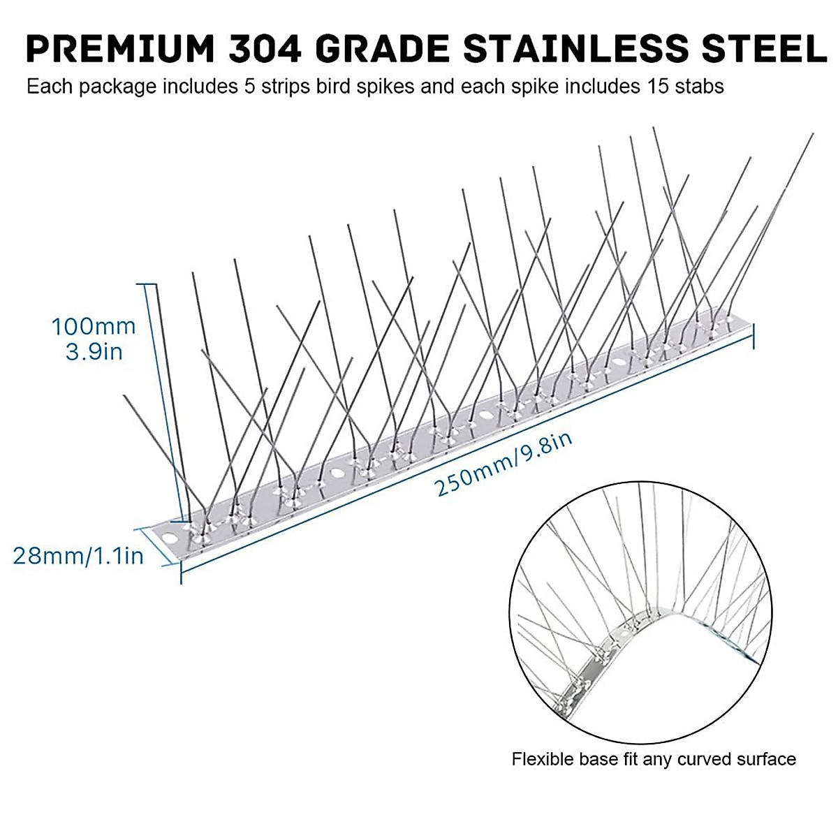 Yeasing Bird Spike for Pigeons 5Pack Bird Spikes 25cm Fence Animal Deterrent Bird Repellent Set Pigeon Spikes Long Seagull Cat Intruder Deterrents for Roofs and Windows, Sliver