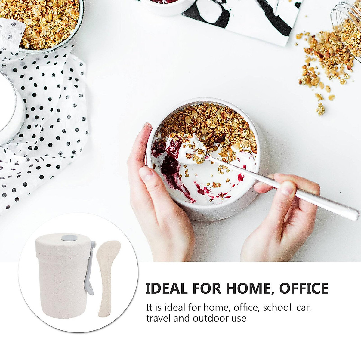 Cabilock Portable Soup Cup Meal Mug Reusable Lunch Container Microwave Warming Bento Cereal Cup Sealed Water Mug with Cover for Outdoor Camping Travel Kids