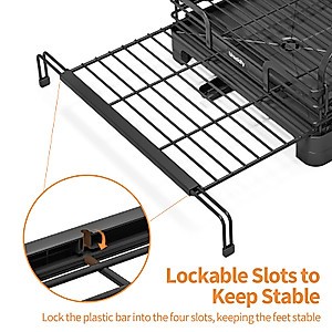 Urackify Extendable Dish Drying Rack, 2-Tier Dish Rack for Kitchen Counter, Large Expandable Dish Drainer Over Sink, 3 in 1 Multifunction Dish Strainer with Drainboard & Cups Holder, Black