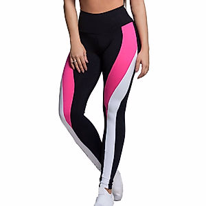 Bblulu Women Yoga Pants Solor Block Patchwork Leggings High Waist Capris Workout Sport Fitness Tights Ankle Length Sportwear
