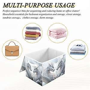 ALAZA Storage Bins Organizer Box Baskets Lidded Clothes for Shelves Closet Dragon White Collapsible Stackable Storage Cubes Handles