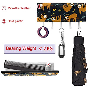 Cute Baby Sloth Sleep on Tree Key Holder for Wall with Mail Organizer, Self Adhesive Key Rack with 5 Hooks, Decorative Home Decor for Entryway Bathroom Kitchen