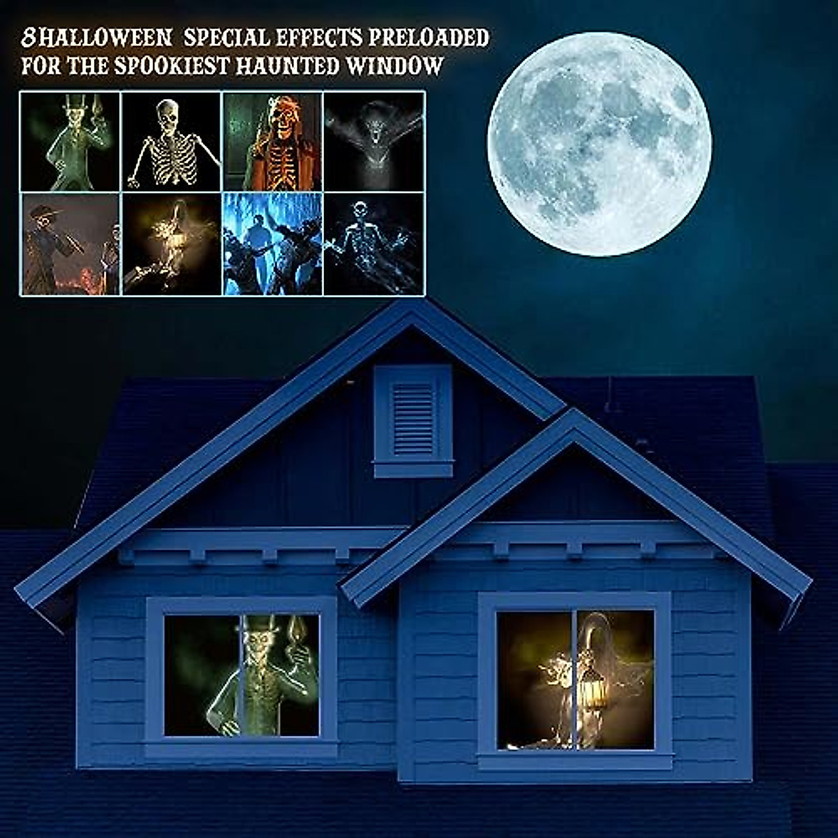 AAXA HP3 Halloween Projector (2023 Upgraded) for Haunted Windows, Auto-Start, Holographic Projections, HD 1080p Support LED Portable Projector with 8 Pre-Loaded Hologram Movies, Built-in Speaker