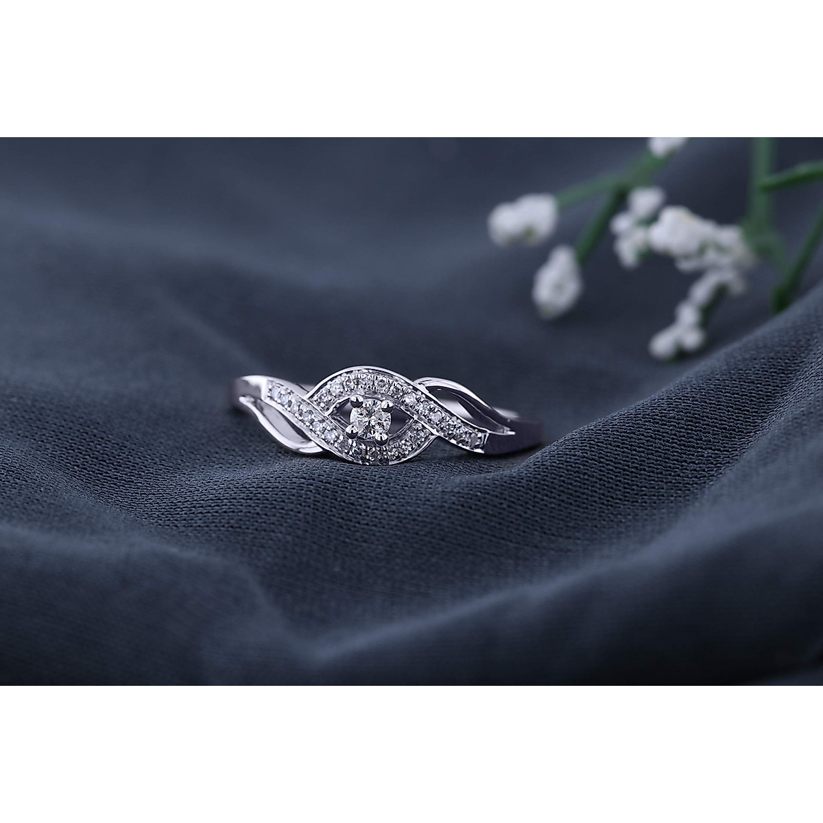 Dazzlingrock Collection DGLA CERTIFIED Round White Diamond Criss Cross Promise Ring for Women (0.15 ctw) in 14K White Gold, Size 7