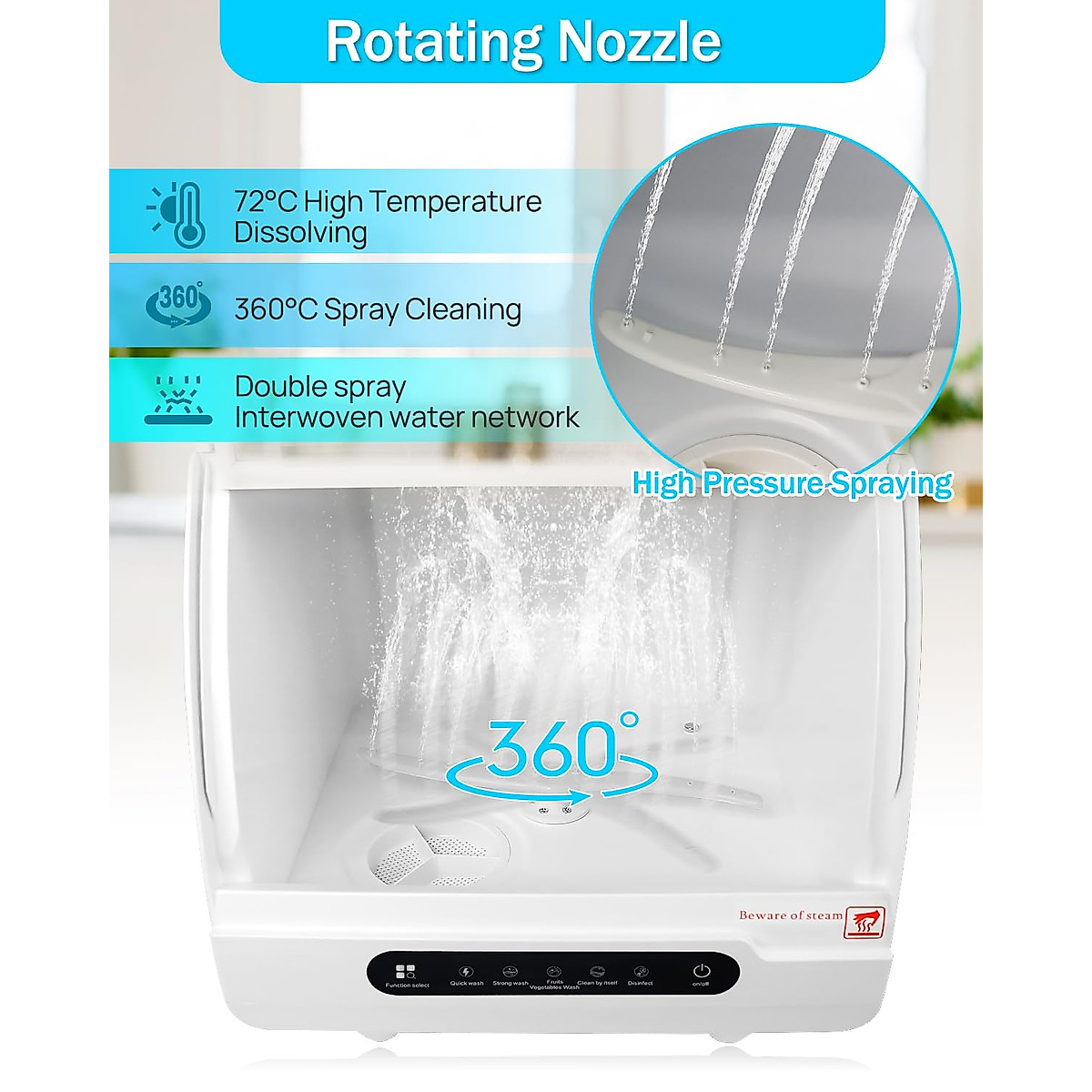 Bonxrdun Countertop Dishwasher, Portable Dish Washer, 5 Washing Modes, 360° Cleaning, Energy Efficient, Low Noise, Perfect for Small Families, Compact Size for RVs & Kitchens