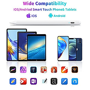 Stylus Pen, Active Stylus Pen Compatible for iOS and Android Touchscreens/Phones, Rechargeable Stylus Pen with Dual Touch Screen, Stylus Pencil for Apple/Android/Samsung Tablet, 16.5CM,White