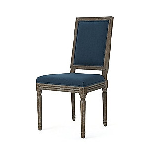 Christopher Knight Home Ledger Traditional Fabric Dining Chairs, 2-Pcs Set, Navy Blue / Dark Brown