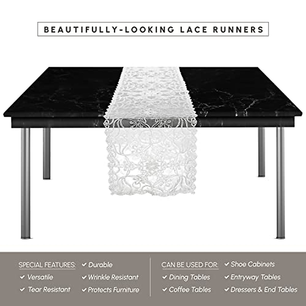 Elegant Comfort Embroidery Ingrid Table Runner - Dresser Scarf for Home Dining Room - Lace Like Tabletop Decoration, Kitchen Dining Table Decoration for Indoor and Outdoor, 13 X 20 Inches, White