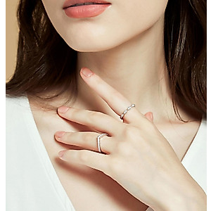 TIGRADE Eternity Ring Oval Milgrain Cubic Zirconia Anniversary Stacking Ring CZ Wedding Band for Women Size 3-13, Silver, Size 7