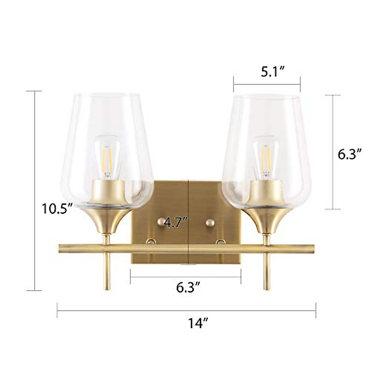 VONLUCE 2-Light Gold Vanity Light Fixtures Over Mirror, Wall Mount Modern Brass Bathroom Sconce with Clear Glass, Midcentury Gold Vanity Lighting for Bathroom, Makeup Dressing Table, Bedroom