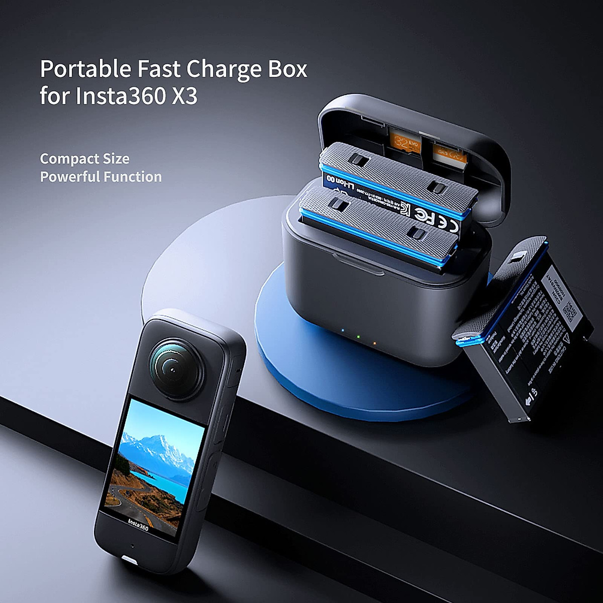 Fast Battery Charger Hub for Insta360 X3 with Misro SD Card Slots and USB Type C Cable,2-Channel Quick Battery Charging Storage Station,Fast Charge Up to 80% in 35 Minutes (Battery Not Included)