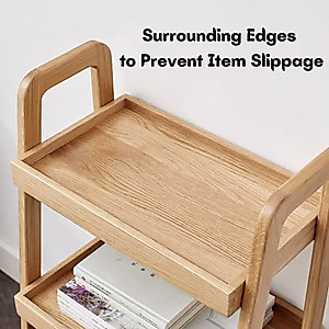 Bamskov 100% Solid Oak Sofa Table - Versatile Design Narrow End Table with 3-Tier Open Storage for Living Room, Bedroom, or Small Spaces - Ladder Shelf for Study (Natural)