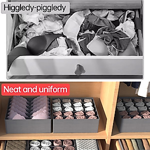 NAC HOOH 10 Pack Drawer Organizers Divider Fabric Foldable Storage Bins for Storing Bra Ties Lingerie Sock Panty Belts Clothes Scarves (10 Pack Grey)…