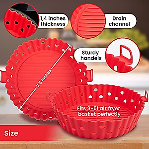 Silicone Air Fryer Liners 7.5 Inches - Reusable Silicone Air Fryer Liners - Silicone Fryer Basket Heat Resistant Liners - Fits 3 to 5 l Round Pot Air Fryers - Non-Stick Air Fryer Oven Accessories