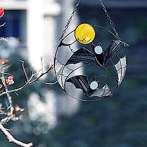 Kumprohu Bat Decor Gothic Wall Window Hangings Stained Metal Moon Panel Halloween Christmas Decoration for Home Office Kitchen Living Room Outdoor Garden