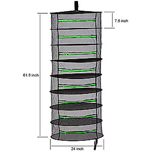 Herb Drying Rack Hanging 8 Tier 2ft Black Mesh Dryer Dry Net with Zipper Hydroponics